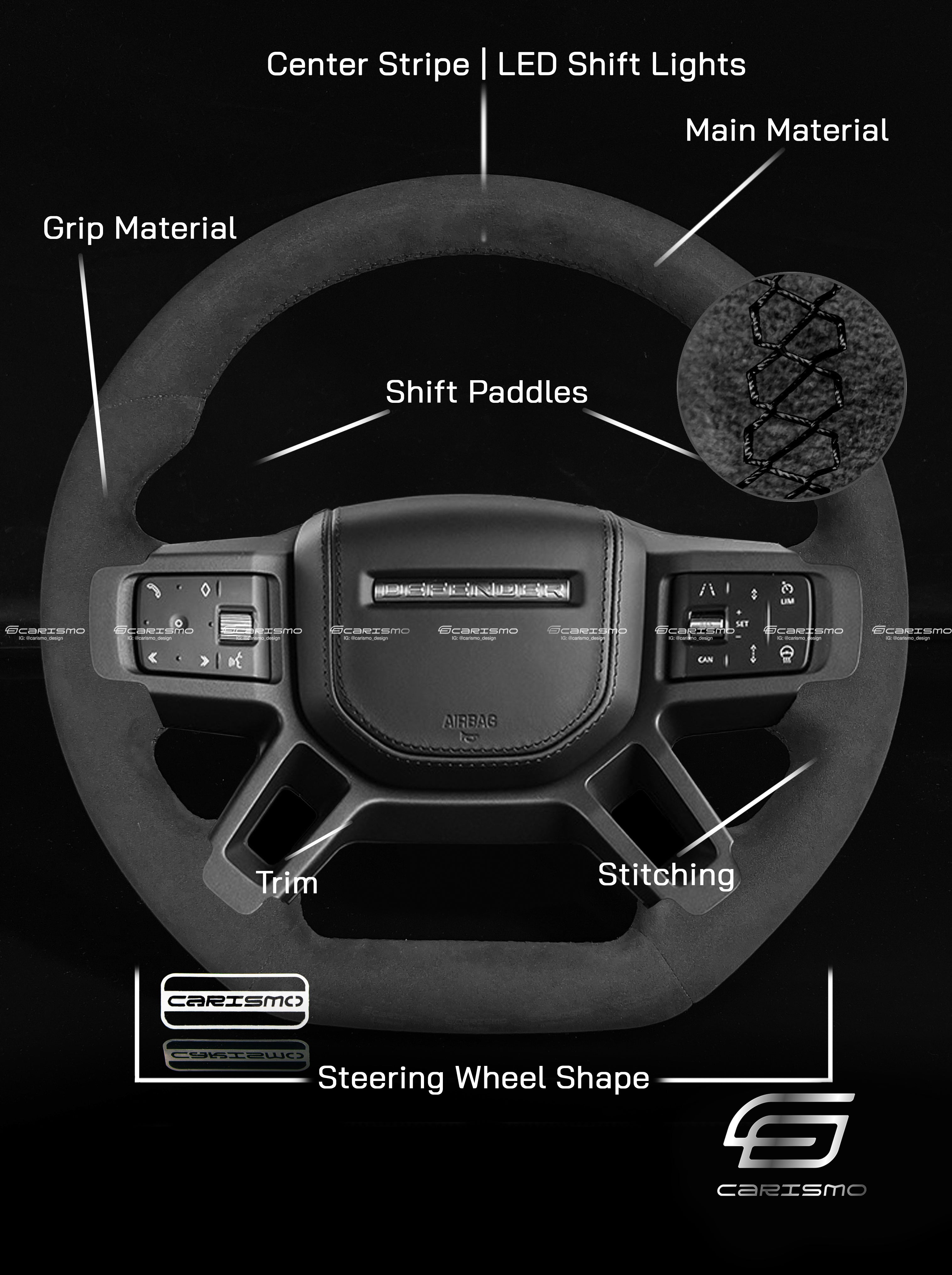 Custom Steering Wheel for Land Rover Defender (L663) Stee... – Carismo